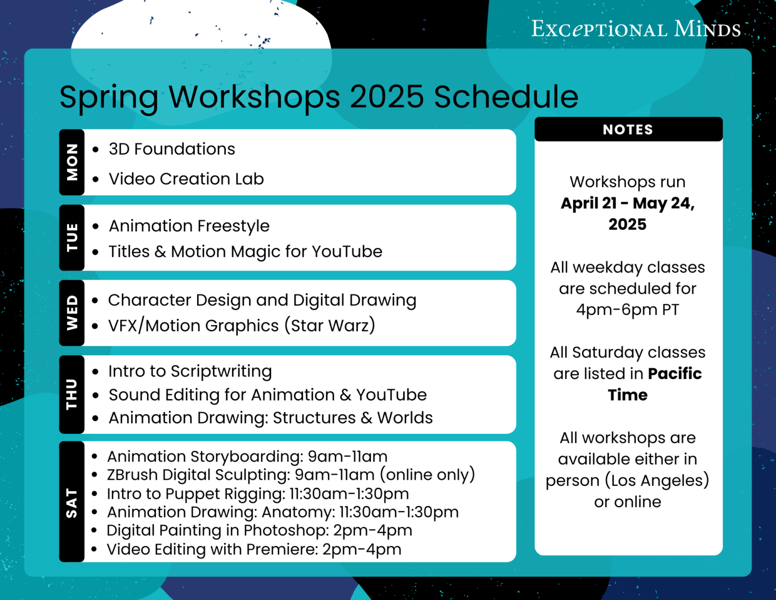 Spring Workshops - Exceptional Minds
